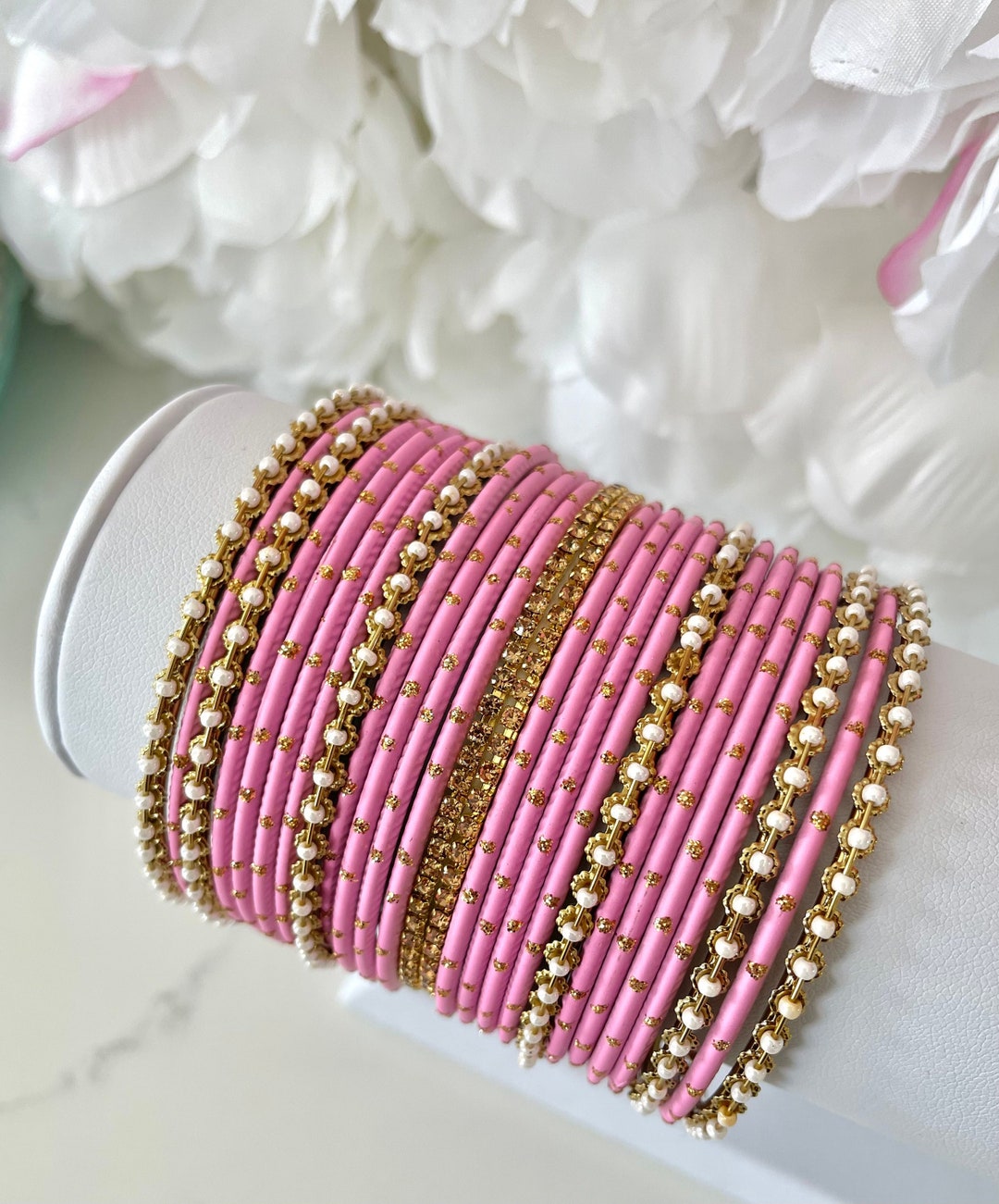 Baby Pink Bangles Set Mehndi Jewelry Indian Jewelry Pink and Gold ...