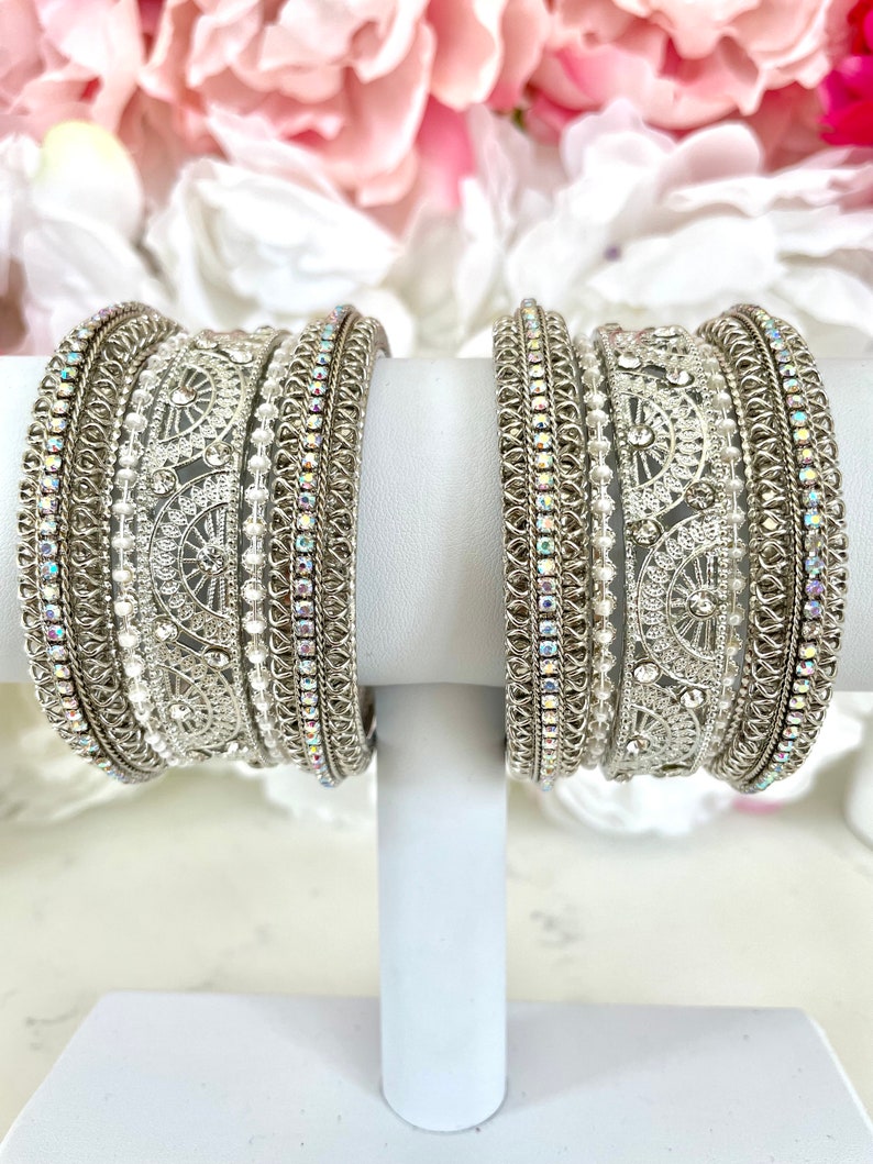 Silver Bangles Set Indian Jewelry Punjabi Jewelry Silver - Etsy