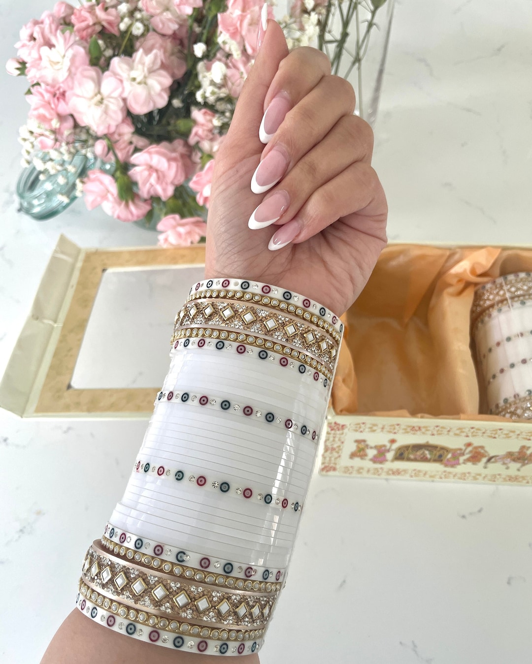 White Chura, White Choora, Gold Wedding Choora for Indian Bride, White ...