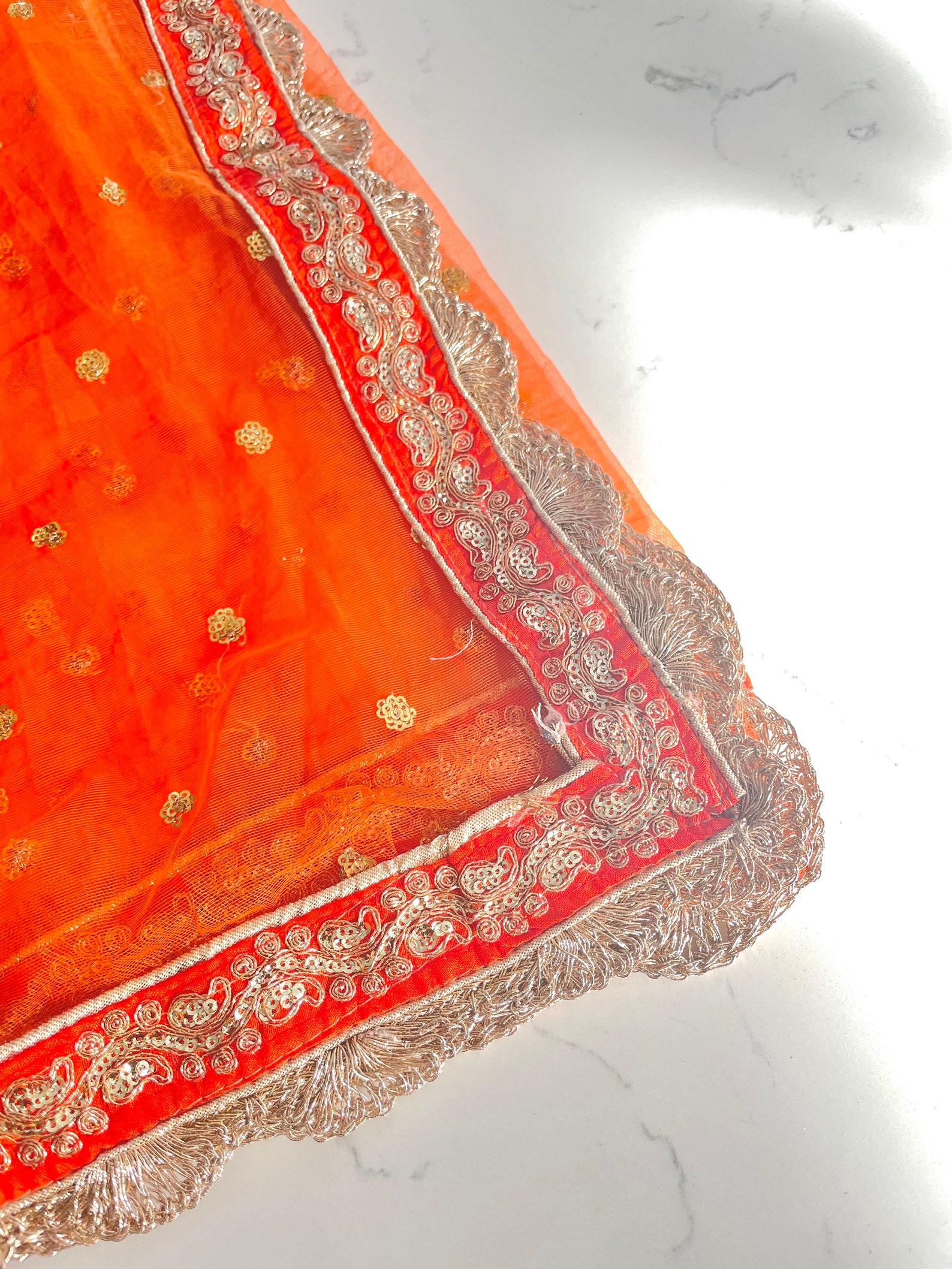 Vibrant Orange Net Dupatta With Sequin Design and Gold Pakhi - Etsy