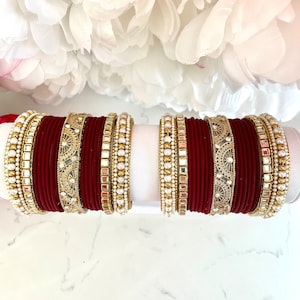 Maroon Red and Gold Bangle Set | Red Gold Bangles | Indian Jewelry ...