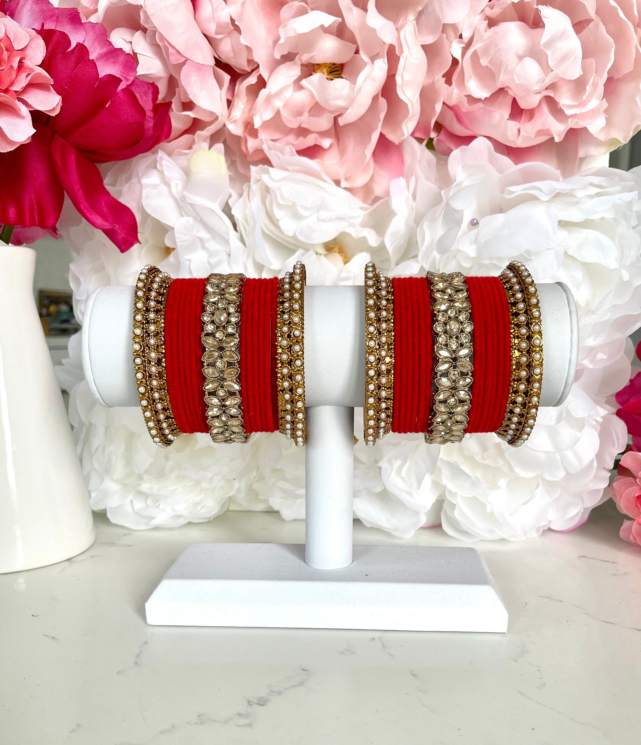 Red and Gold Bangle Set Red Gold Bangles Indian Jewelry Red Indian ...