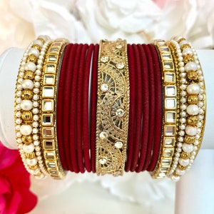 Maroon Red and Gold Bangle Set | Red Gold Bangles | Indian Jewelry ...