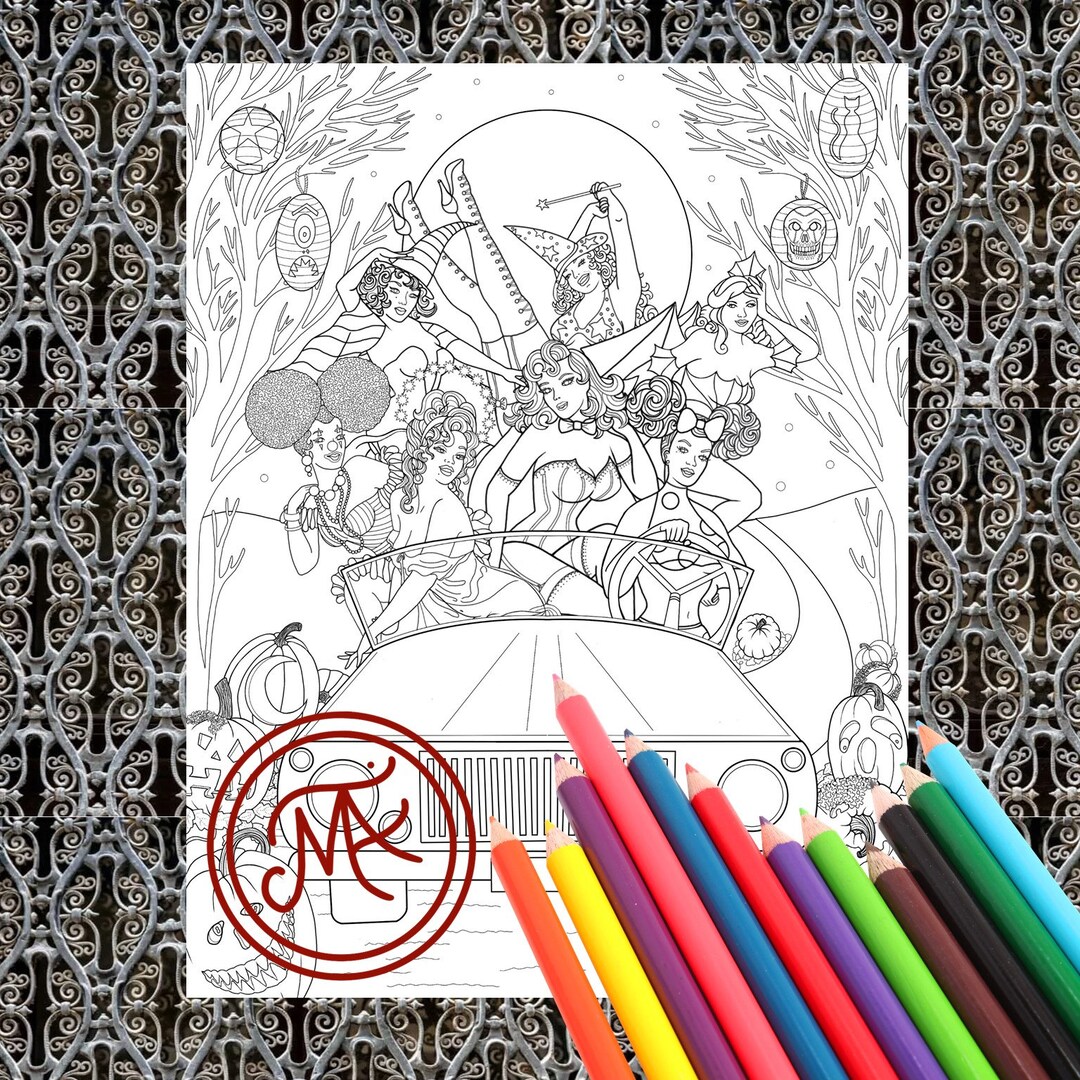 Halloween Pinup Joyride Coloring Sheet (instant Digital Download) - Etsy
