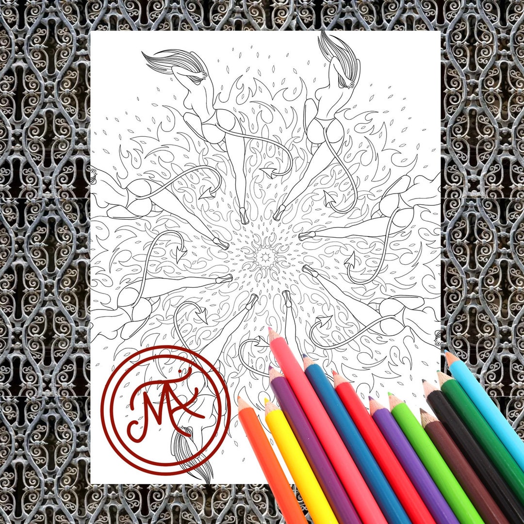 Hot Pinup Devil Mandala Coloring Sheet instant Digital Download - Etsy
