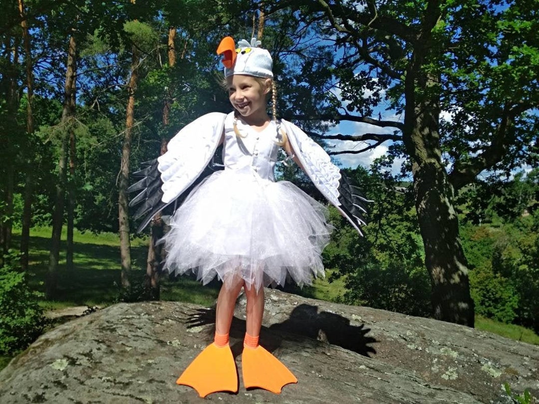 Bird Seagull Costume Girls Halloween Children Suit Bird Hat Wings Feet ...