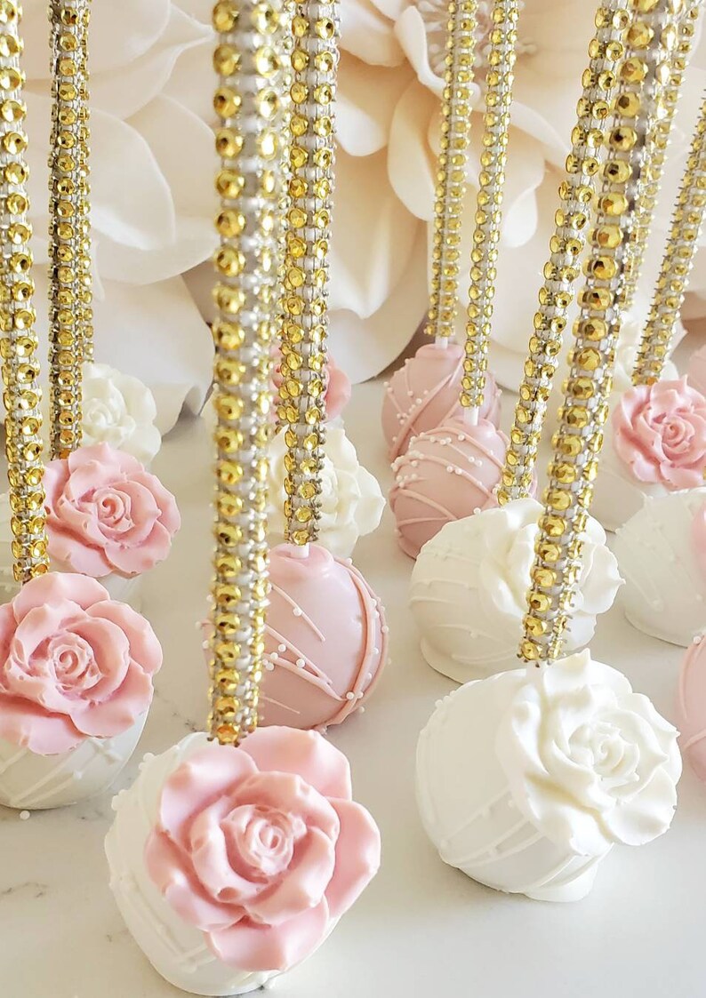 Pink White Flower Cake Pops Wedding Baby Shower Bling Stick (please ...
