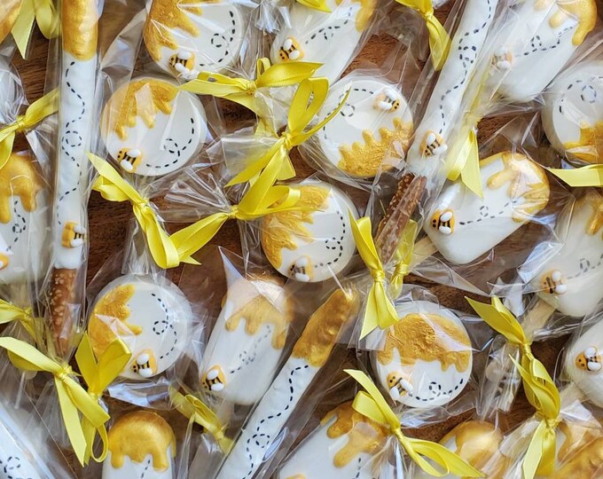 Bee Honey Bumble Bee Theme Chocolate Covered Pretzel Rods. for Parties ...