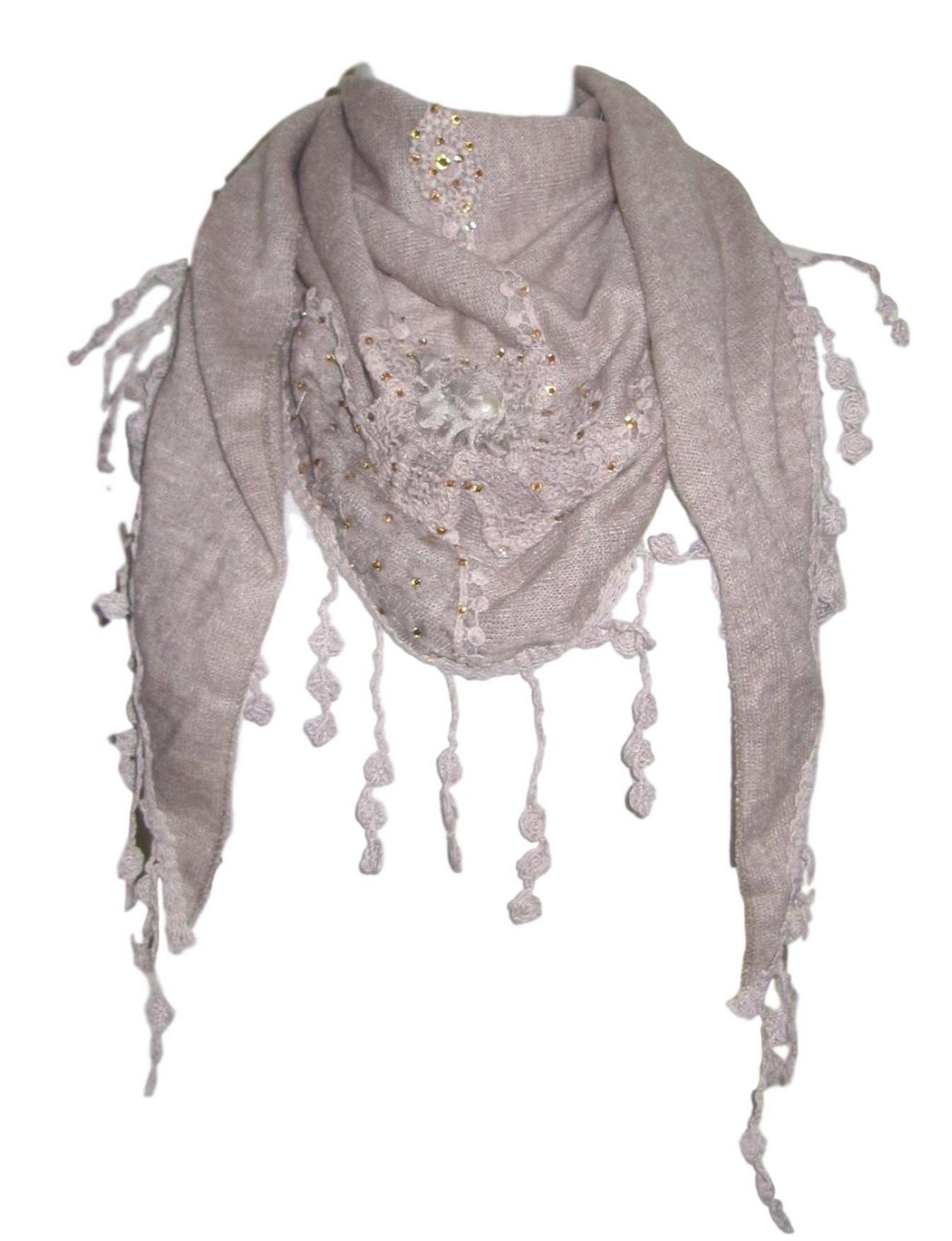 Wool Blend Triangle Scarf With Diamantes Pearl Flowers and | Etsy