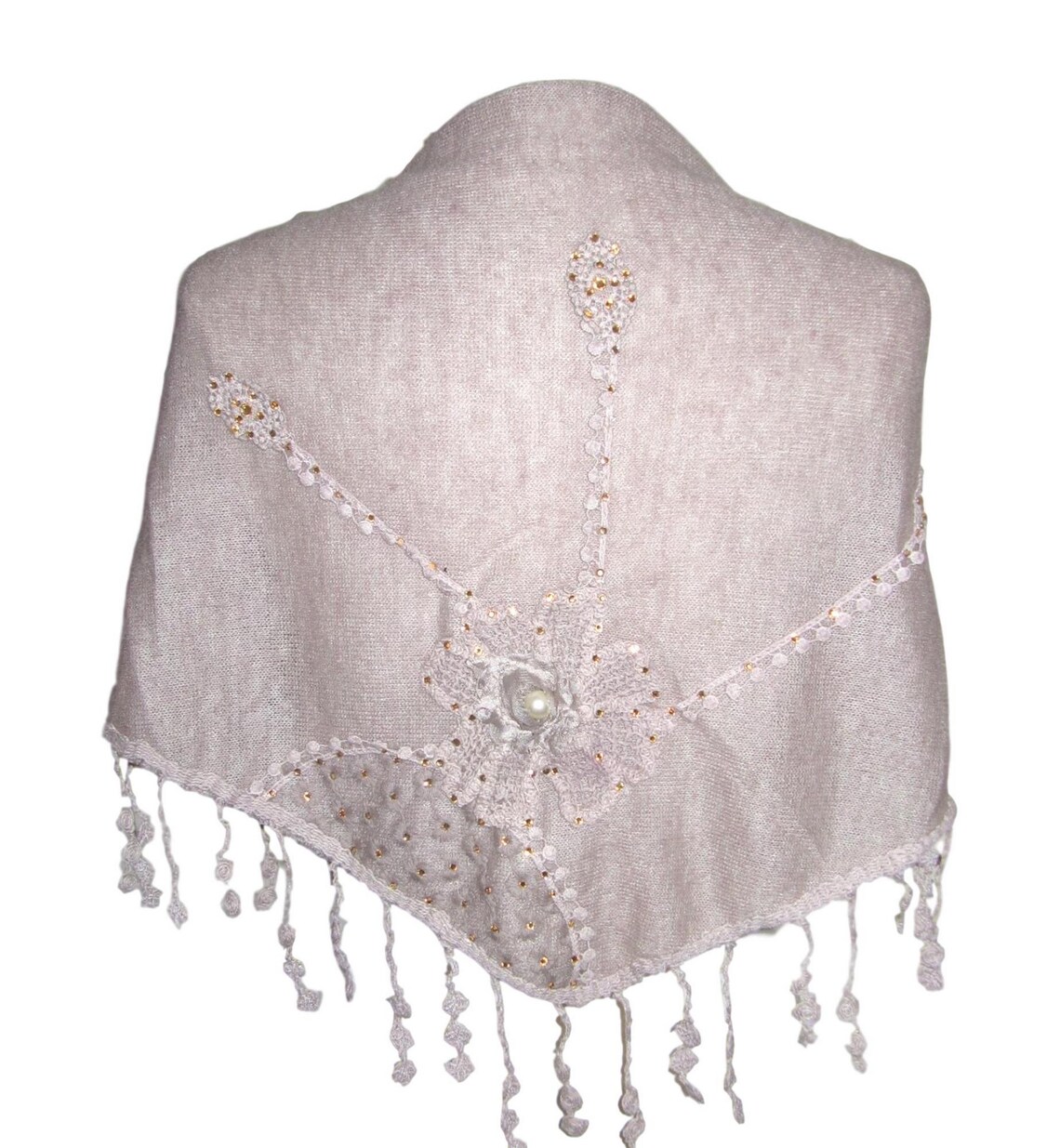 Wool Blend Triangle Scarf With Diamantes Pearl Flowers and - Etsy