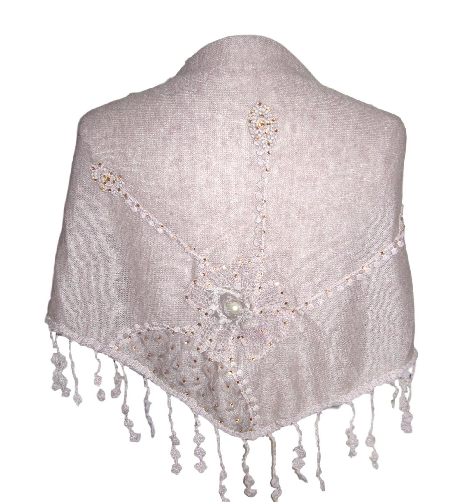 Wool Blend Triangle Scarf With Diamantes Pearl Flowers and - Etsy
