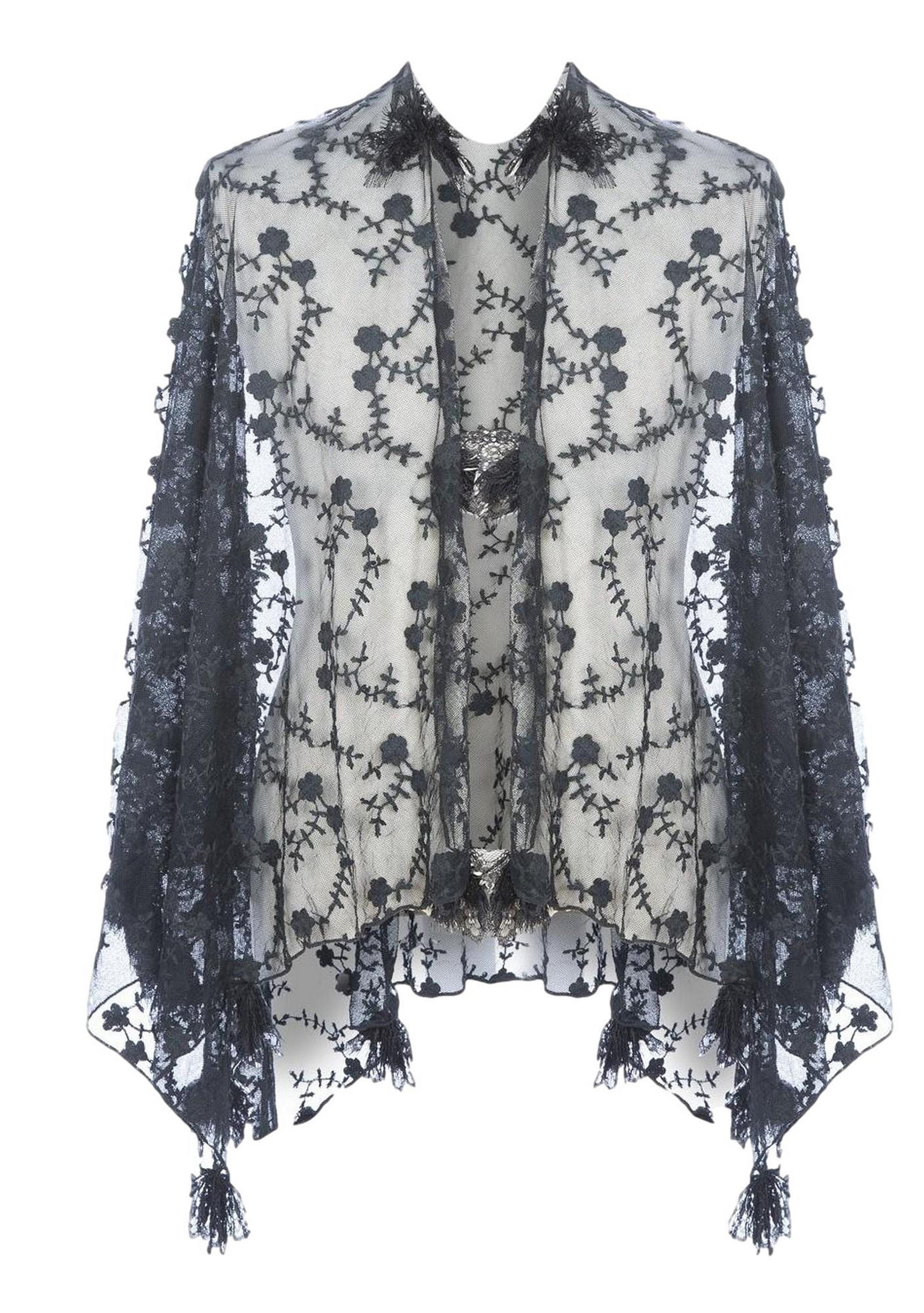 Black Vintage Lace Wrap With Tassels One Size Regular - Etsy