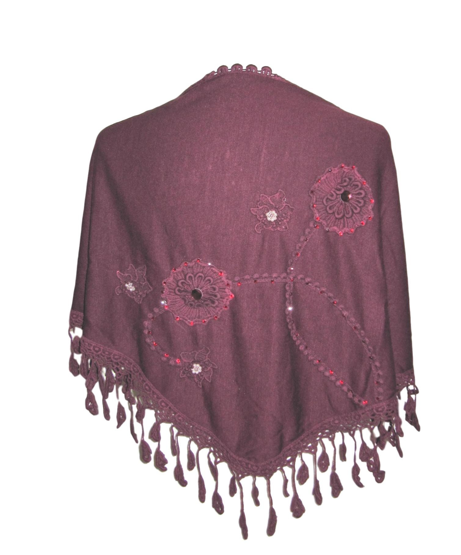 Large Triangle Scarf Cape Wrap With Diamante, Pearl Beading and Tassel ...