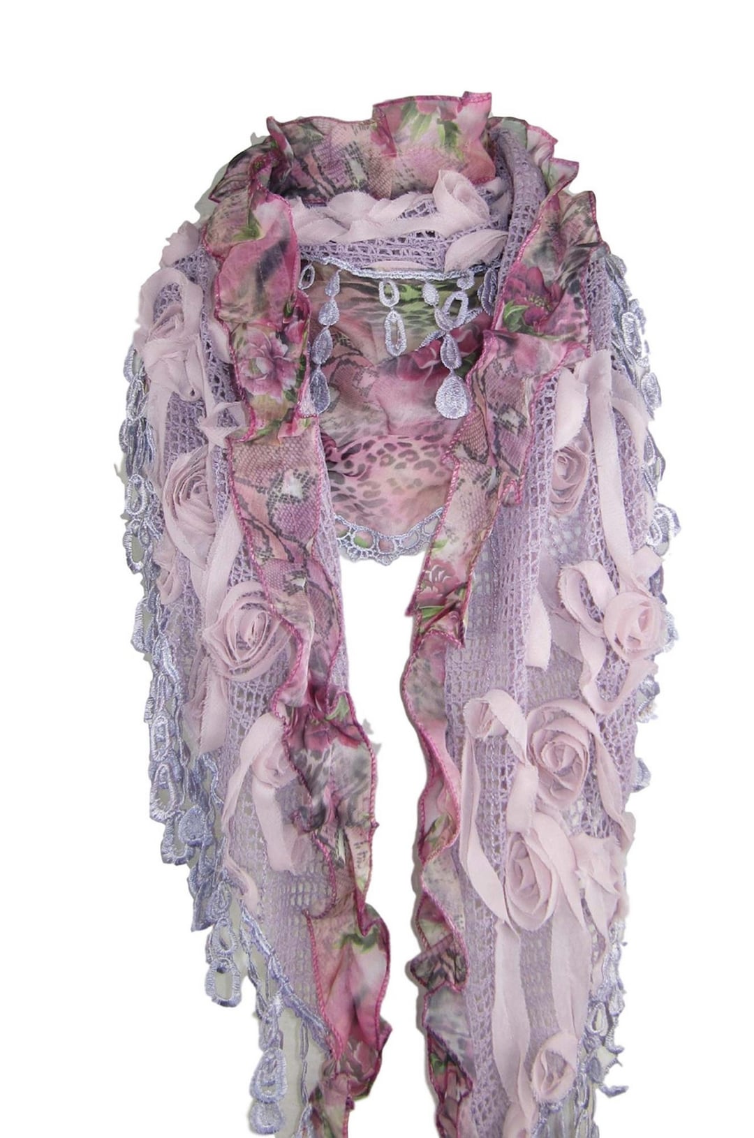 Stunning Lilac Floral Triangle Scarf Shawl Wrap Silk Blend - Etsy