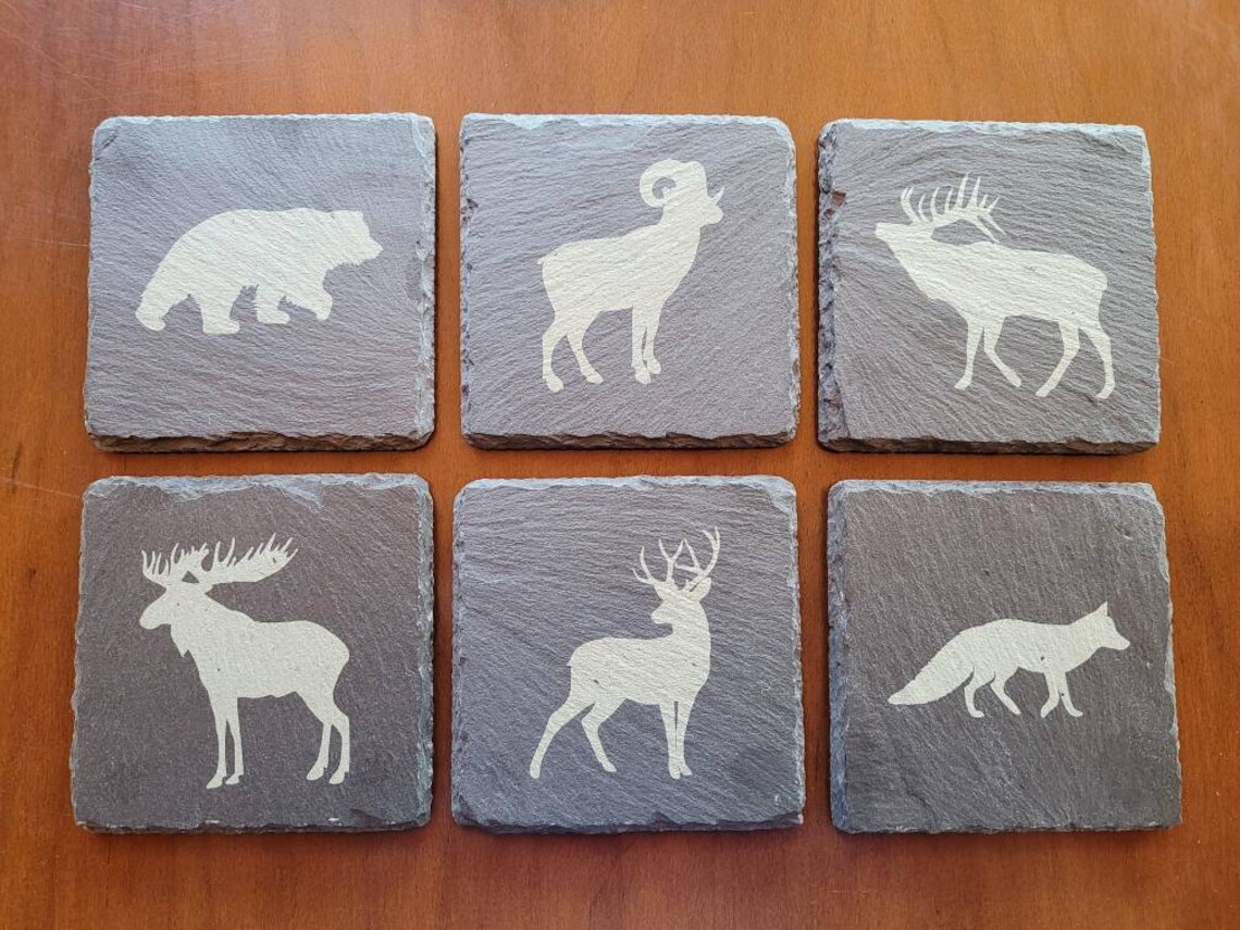 Slate Coasters -woodland Animals- Set of 6 - Etsy