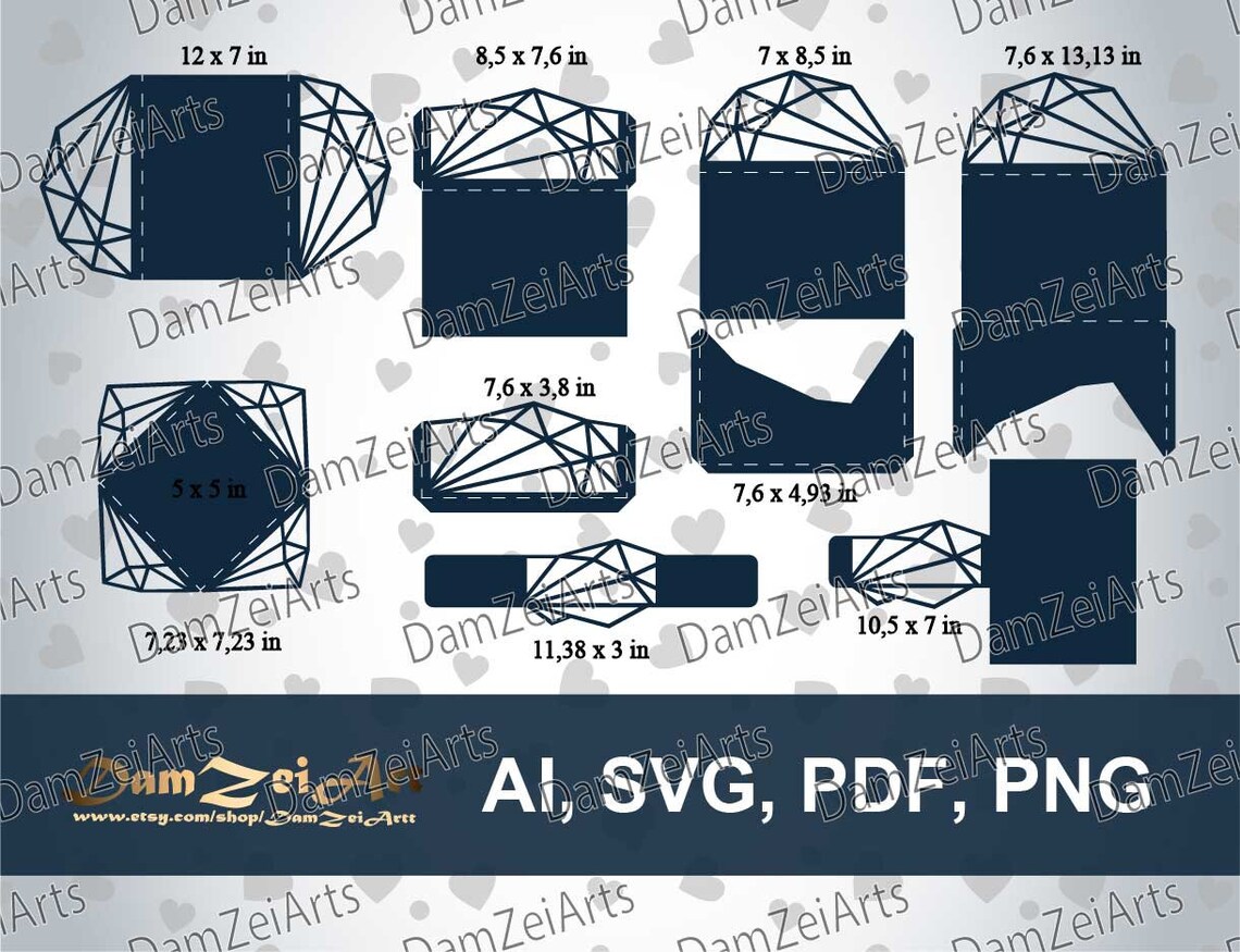 Set Geometric Template 5x7'' Diamond Wedding | Etsy