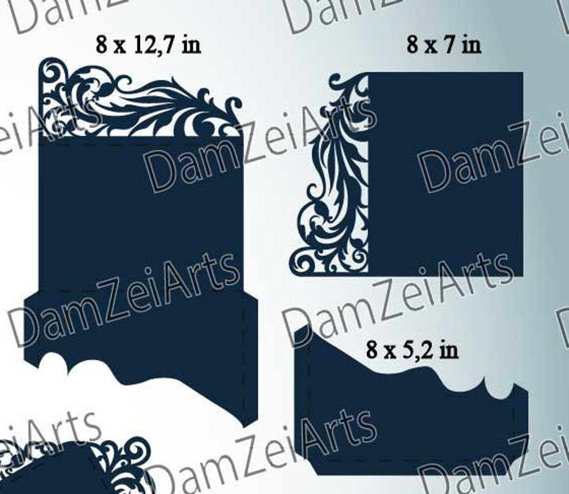 Envelope Ornamental Leaves Template 5x7'' Wedding Card | Etsy