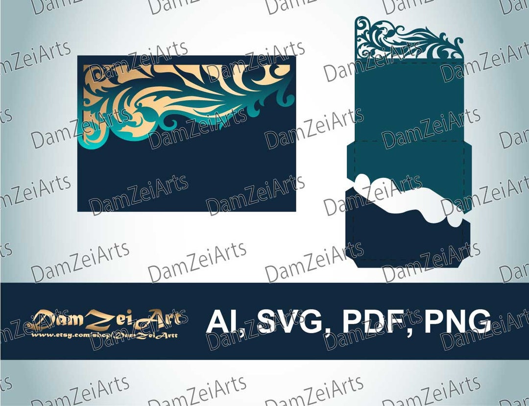 Envelope Ornamental Leaves Template 5x7'' Wedding Card Laser Cut ...