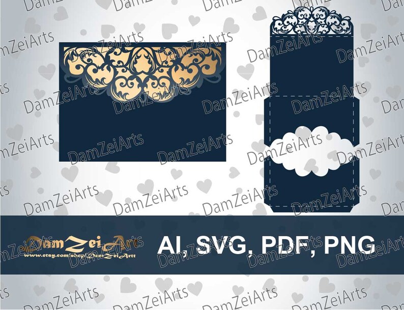 Set Tri Fold Pocket Envelope Template 5x7'' Wedding Card Laser Cut ...