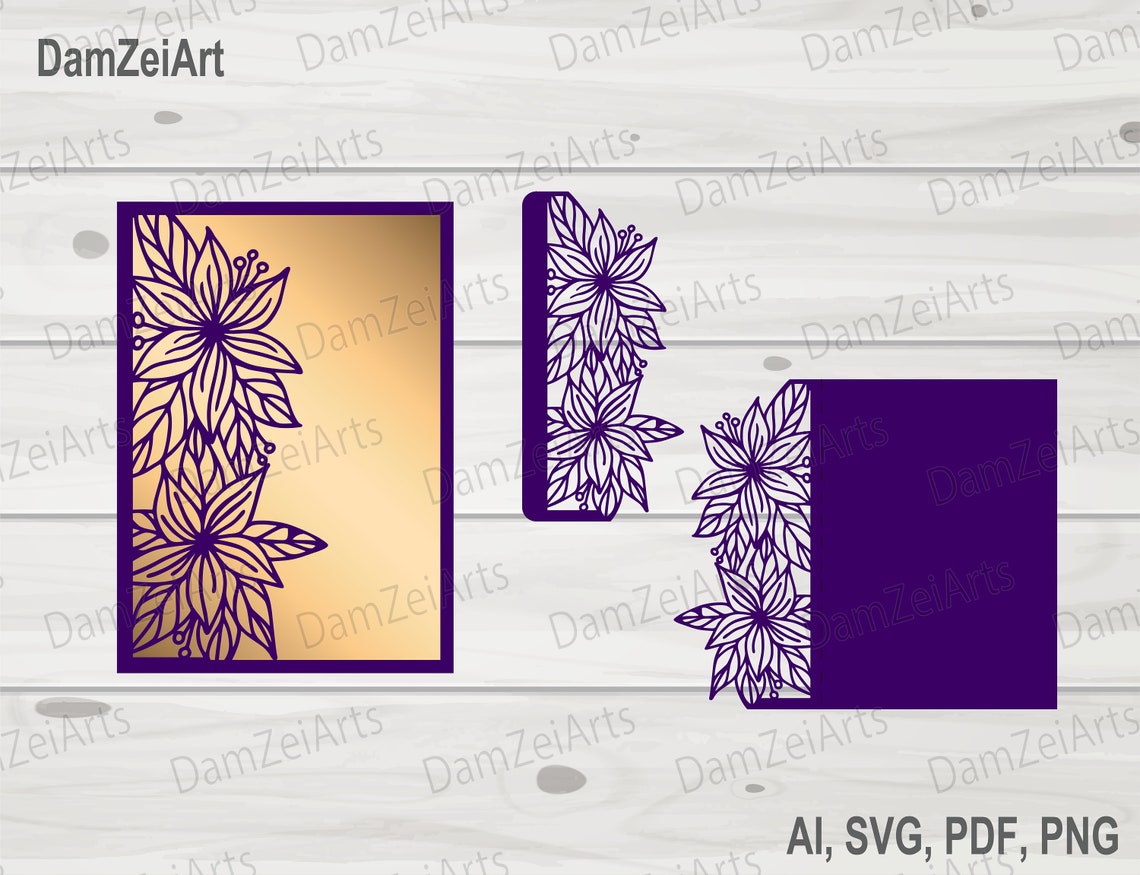 Tri Fold Pocket Envelope Template 5x7 Flower Wedding - Etsy