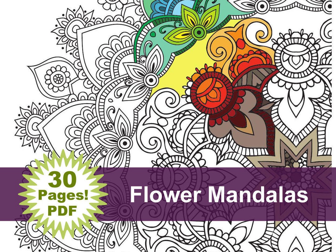 Flower Mandala Coloring Book 30 Pages - Printable Pdf - Blank Mandala ...