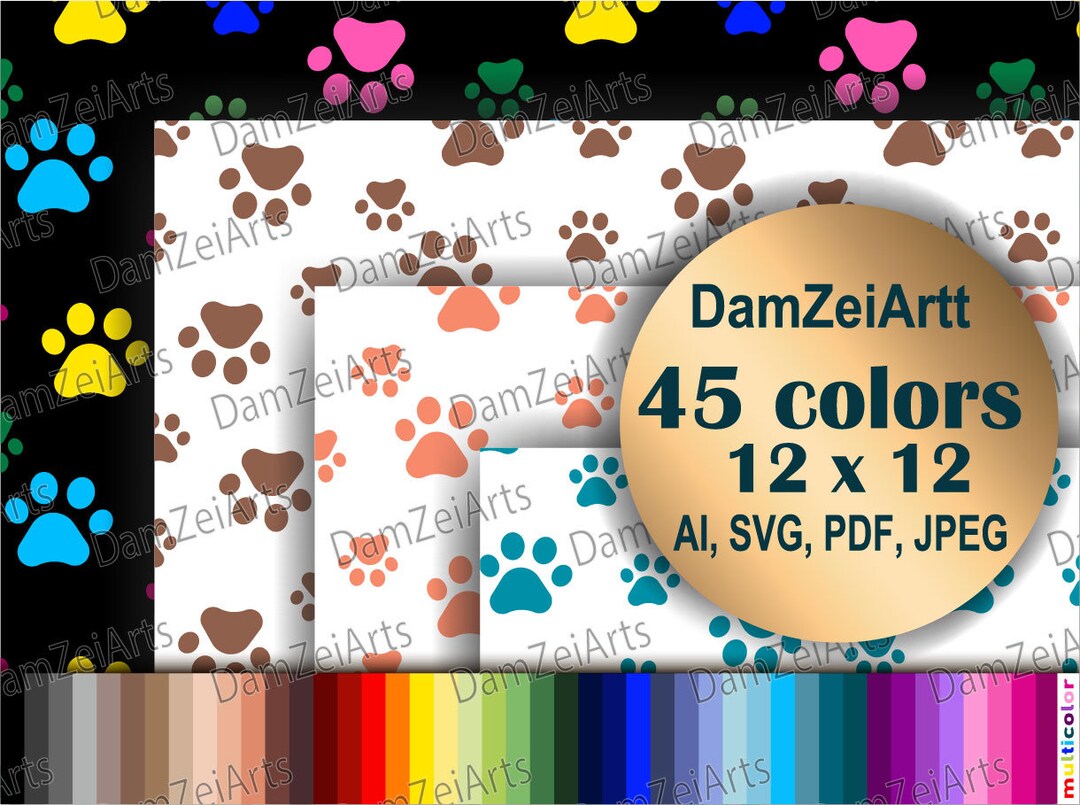 Rainbow Paw White Printable Digital Papers 300 DPI 45COLOR Pet Digital ...