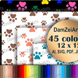 Rainbow Paw White Printable Digital Papers 300 DPI 45COLOR Pet Digital ...