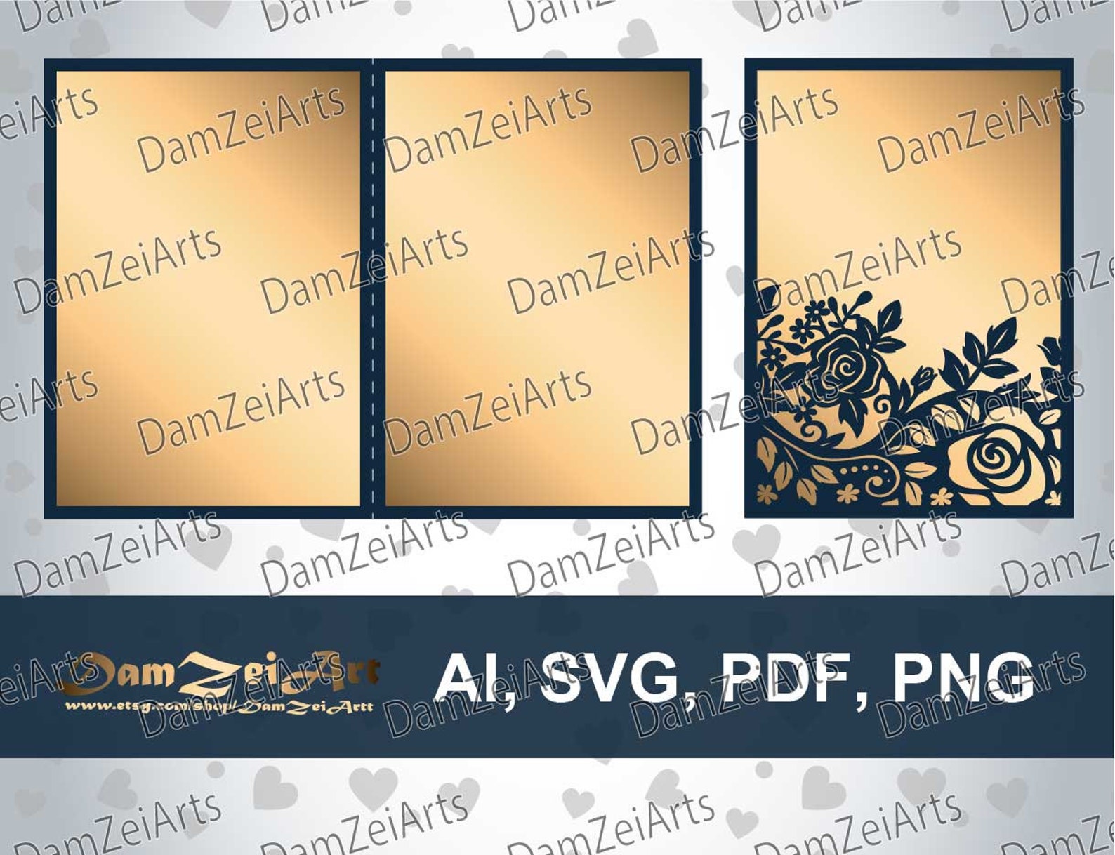 Set Tri Fold Pocket Envelope Template 5x7 Roses Wedding Invitation Card ...