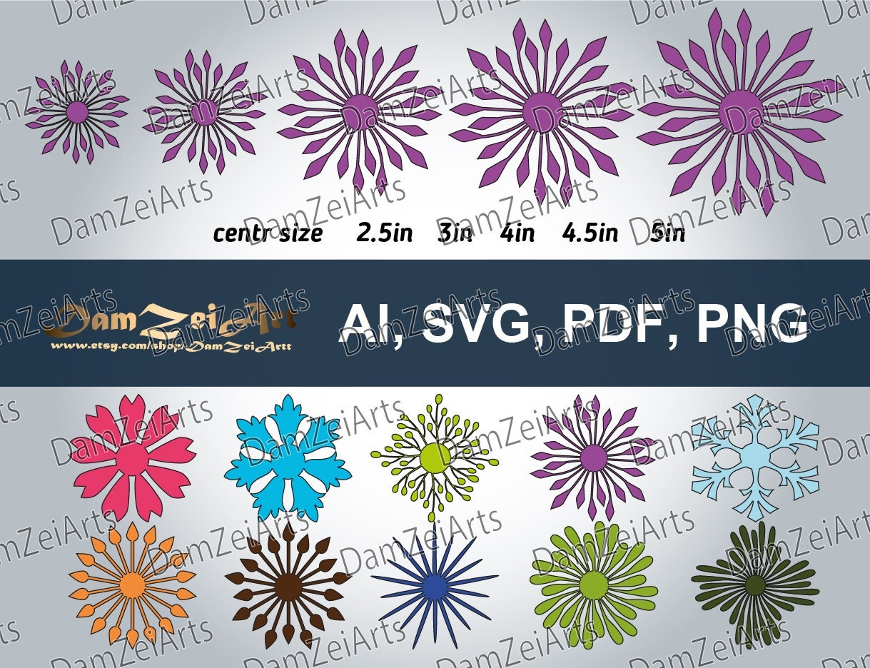 10 Paper Flower Center Templates SVG PDF PNG / Digital | Etsy