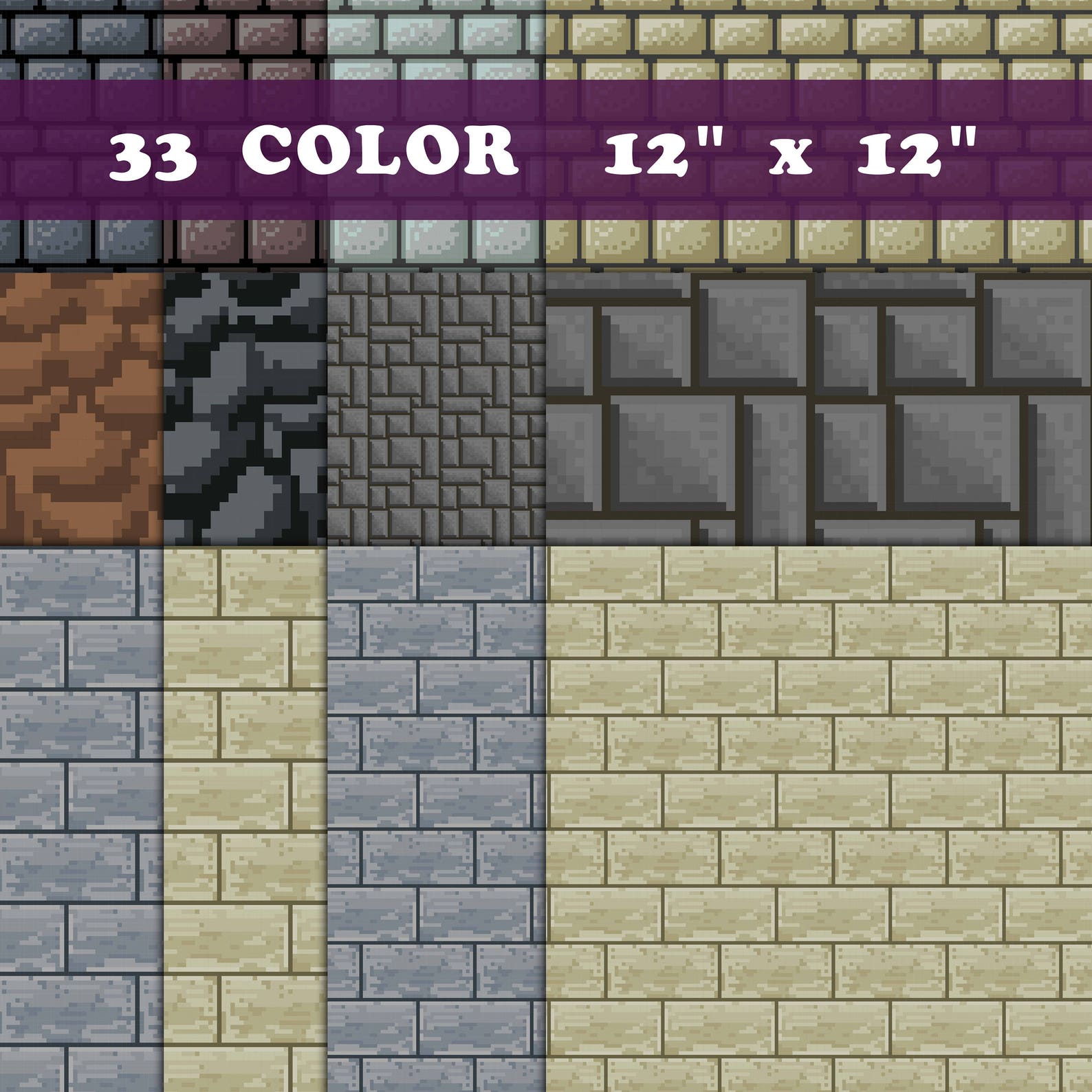 Rainbow Minecraft Printable Digital Papers 300DPI 33COLOR Pet | Etsy