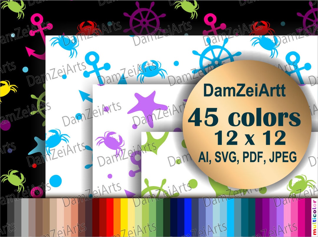 Rainbow Nautical Anchor White Printable Digital Papers 300DPI 45COLOR ...