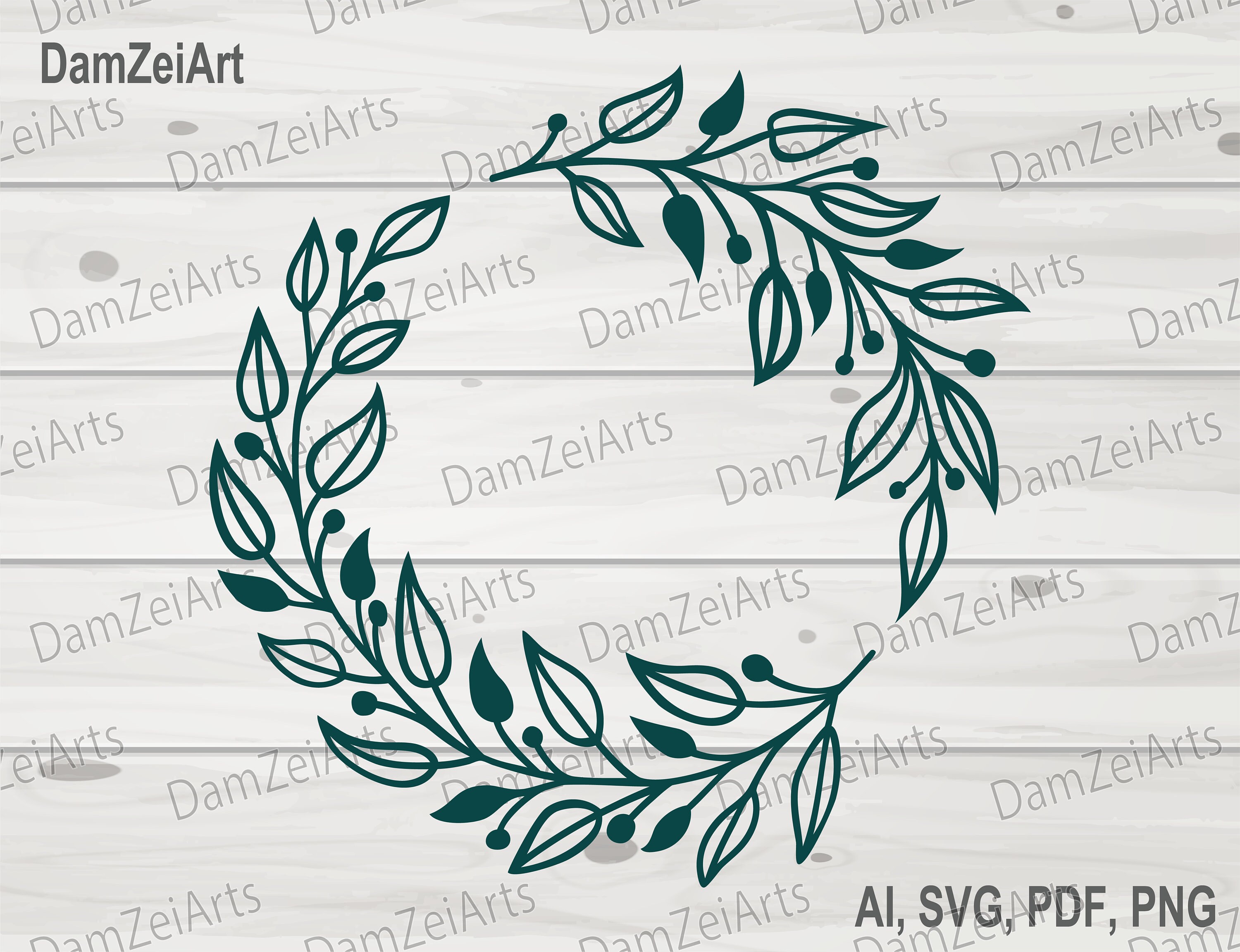 Leaf Wreath Flower SVG Monogram Frame Wire Frame Clipart | Etsy
