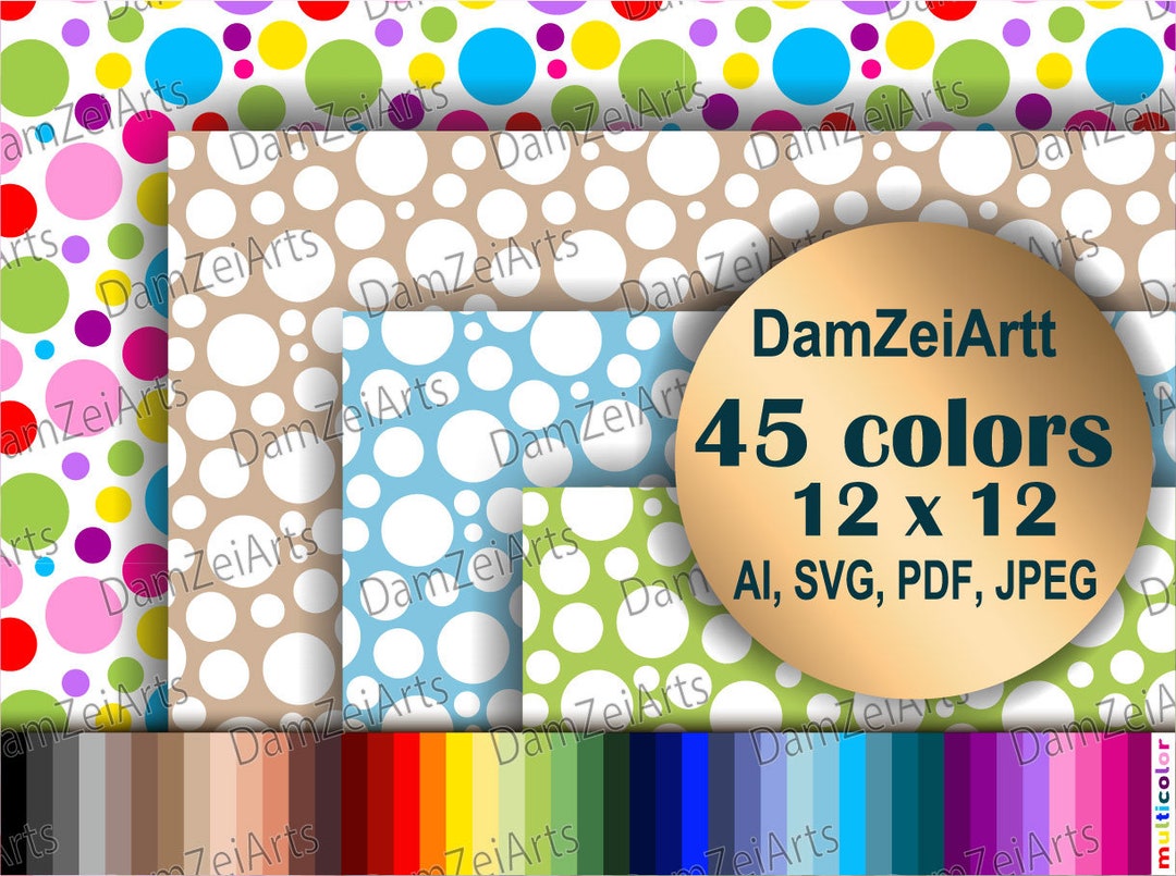 White Polka Dot Rainbow Printable Digital Papers 300 DPI 45 COLOR Pet ...