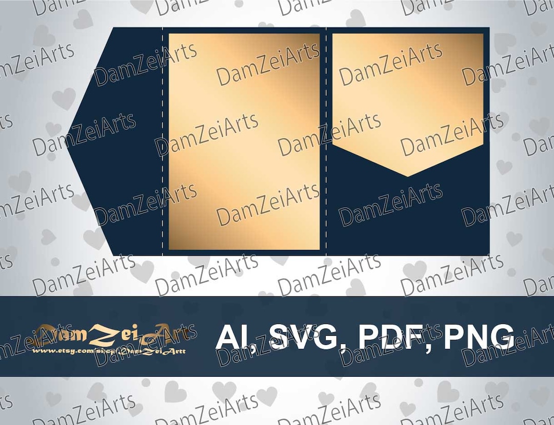 Tri Fold Pocket Envelope Template 5x7'' DIY Classic Pocket Wedding ...