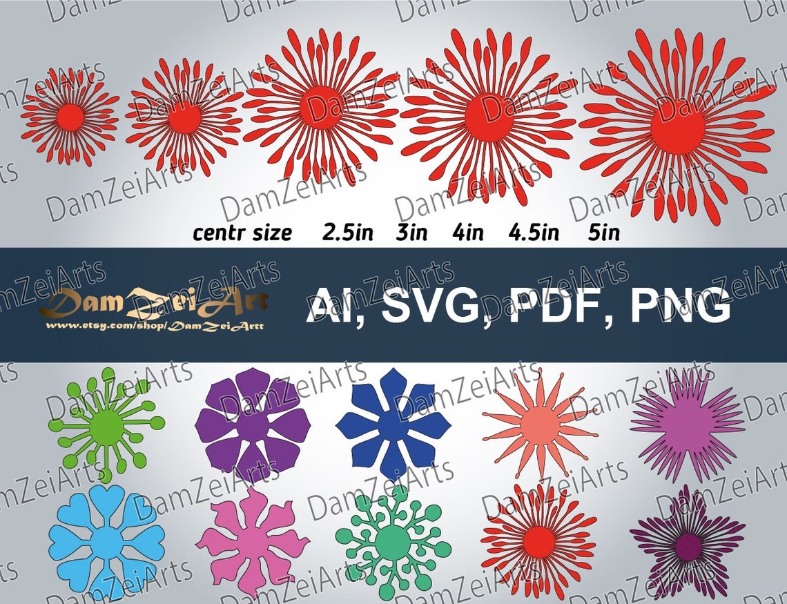 10 Paper Flower Center Templates SVG, PDF, PNG / Digital Download (2 ...
