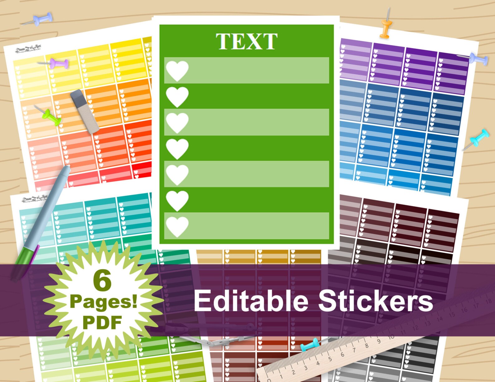 Editable Heart Checklist Printable Planner Stickers Work - Etsy