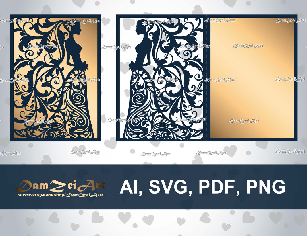 Bride Laser Cut Template 5x7'' Wedding Invitation Card (ai, Svg, Pdf ...