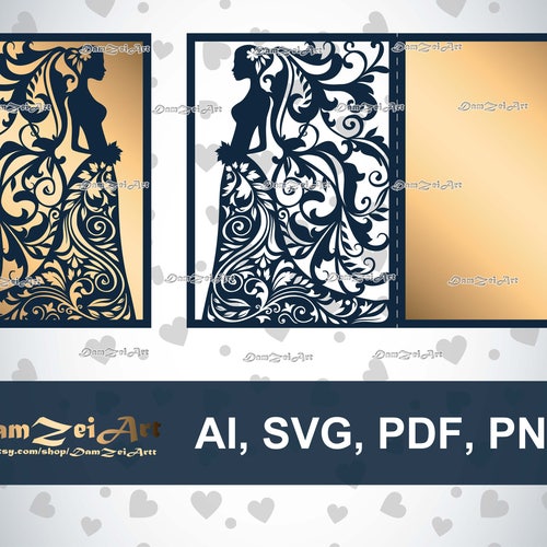 Bride Laser Cut Template 5x7'' Wedding Invitation Card | Etsy