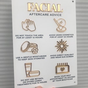 Facial Aftercare Advice Acrylic A3 Wall Sign Beauty Sign - Etsy