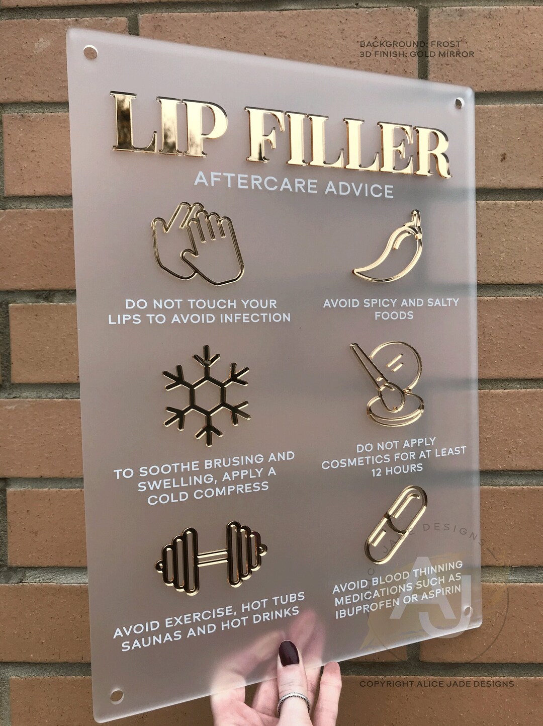 Lip Filler Aftercare Advice Acrylic A3 Wall Sign | Beauty Sign ...
