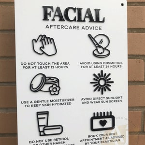 Facial Aftercare Advice Acrylic A3 Wall Sign | Beauty Sign | Business ...