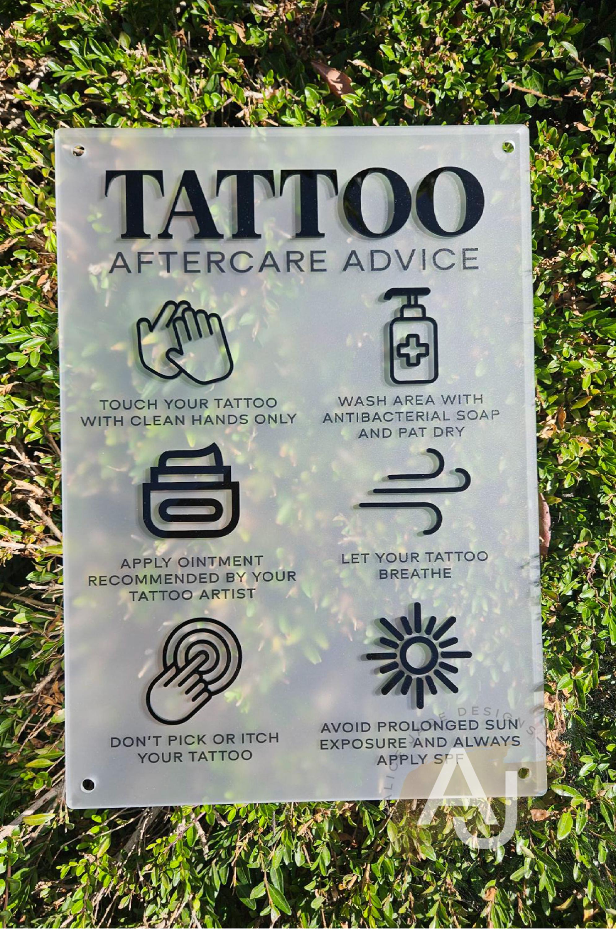 Tattoo Aftercare Advice Acrylic A3 Wall Sign | Studio Sign | Business ...