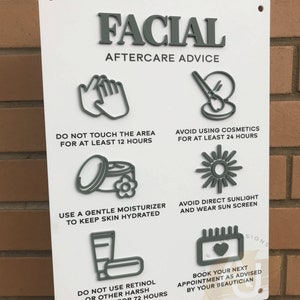 Facial Aftercare Advice Acrylic A3 Wall Sign Beauty Sign Business Sign ...