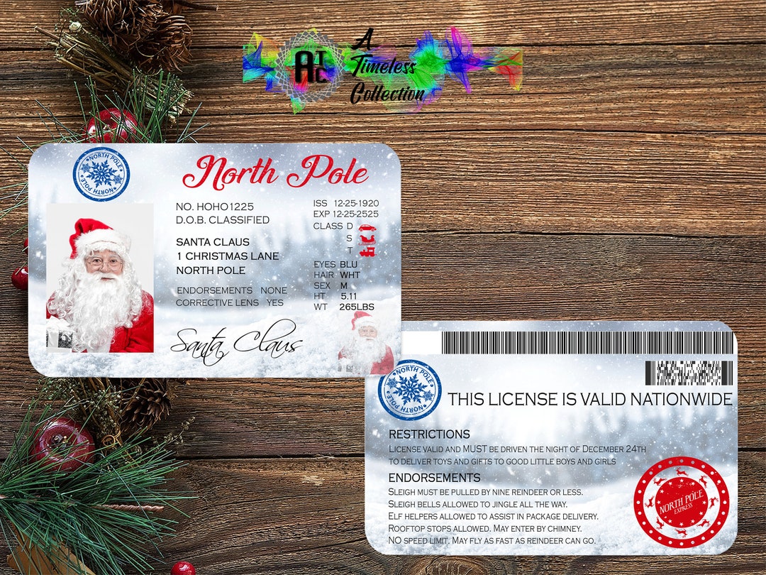 Santa Claus License Santa Christmas Holidays Fun for Kids - Etsy