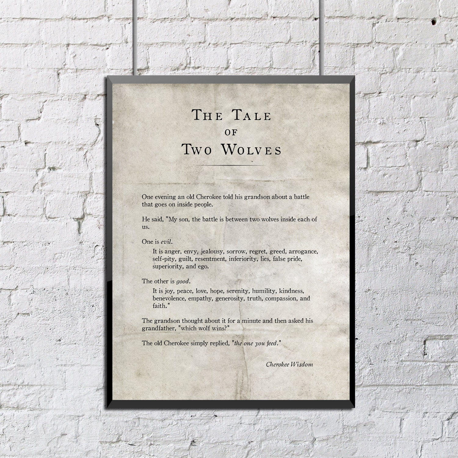 The Tale of Two Wolves Print, Native American Cherokee Story, Unframed ...