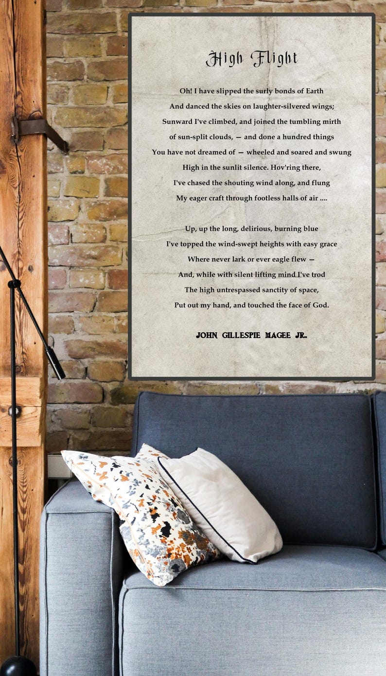 High Flight Poem Print, John Magee Aviation Art, Classic Literary Decor ...