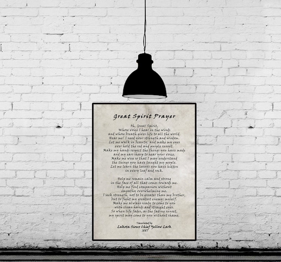 Great Spirit Prayer Print, Lakota Sioux Wisdom, Native American Wall ...