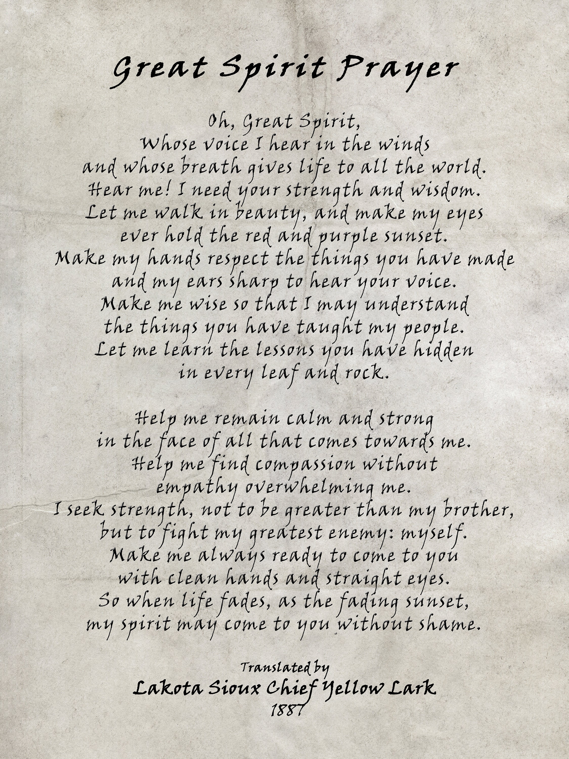 Great Spirit Prayer Print, Lakota Sioux Wisdom, Native American Wall ...