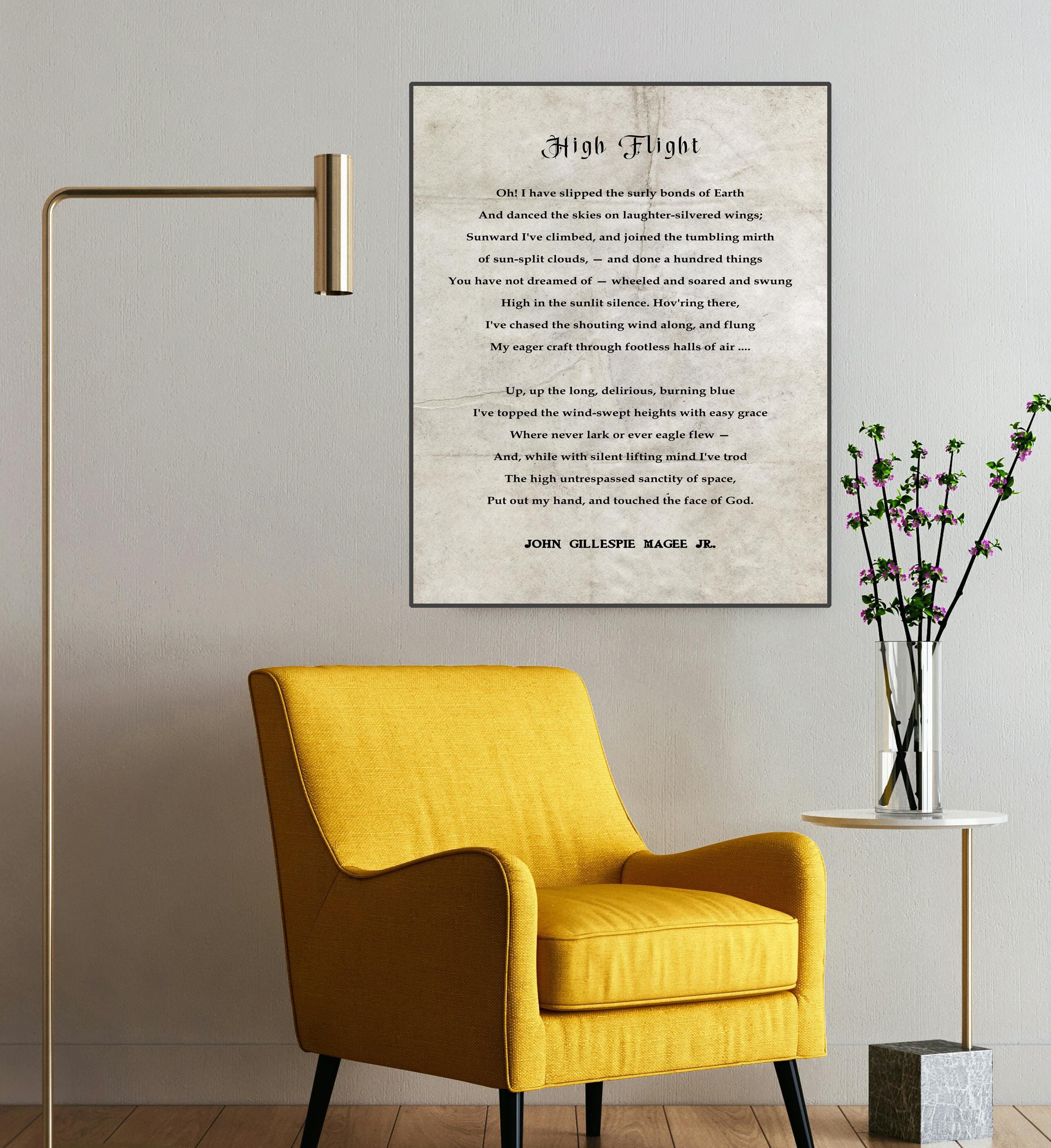 High Flight Poem Print, John Magee Aviation Art, Classic Literary Decor ...