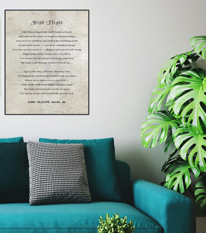 High Flight Poem Print, John Magee Aviation Art, Classic Literary Decor ...